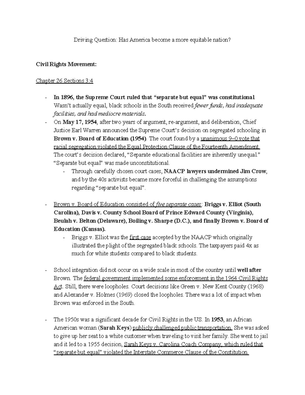 Sem. 2 AS Civil Rights & Women's Suffrage Notes + Yawp - Studocu