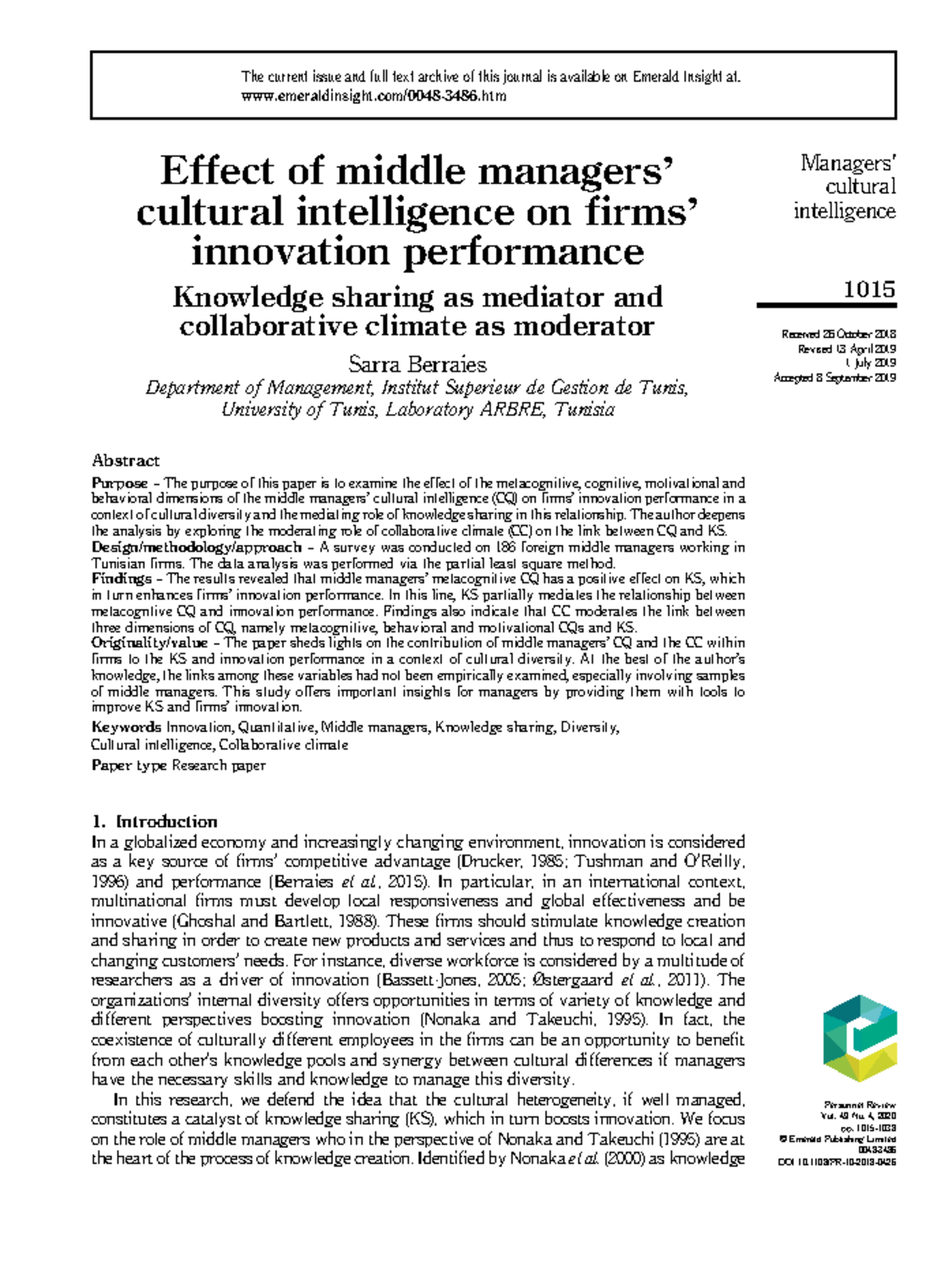 Effect of middle managers’ cul - Effect of middle managers’ cultural ...