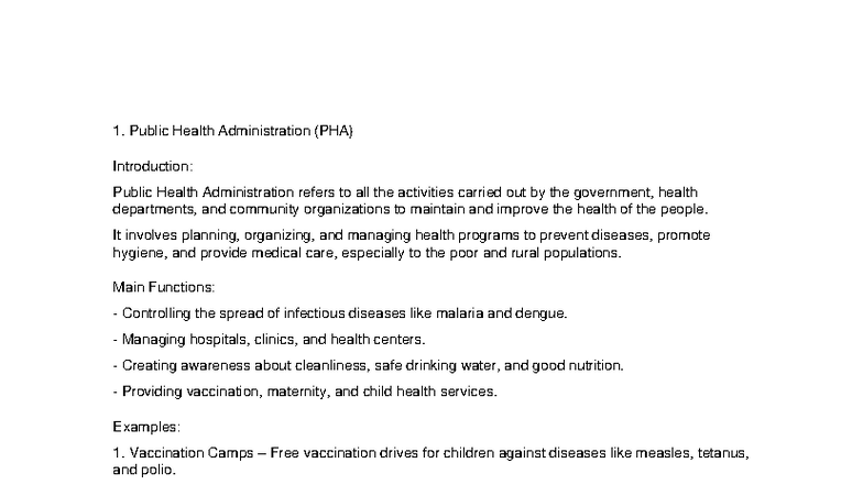 Public Health Administration (PHA) Notes: Key Programs & Policies - Studocu