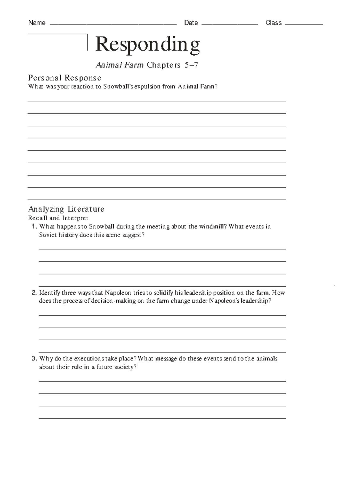 Animal Farm Chapters Analysis & Personal Response (ENG 101) - Studocu