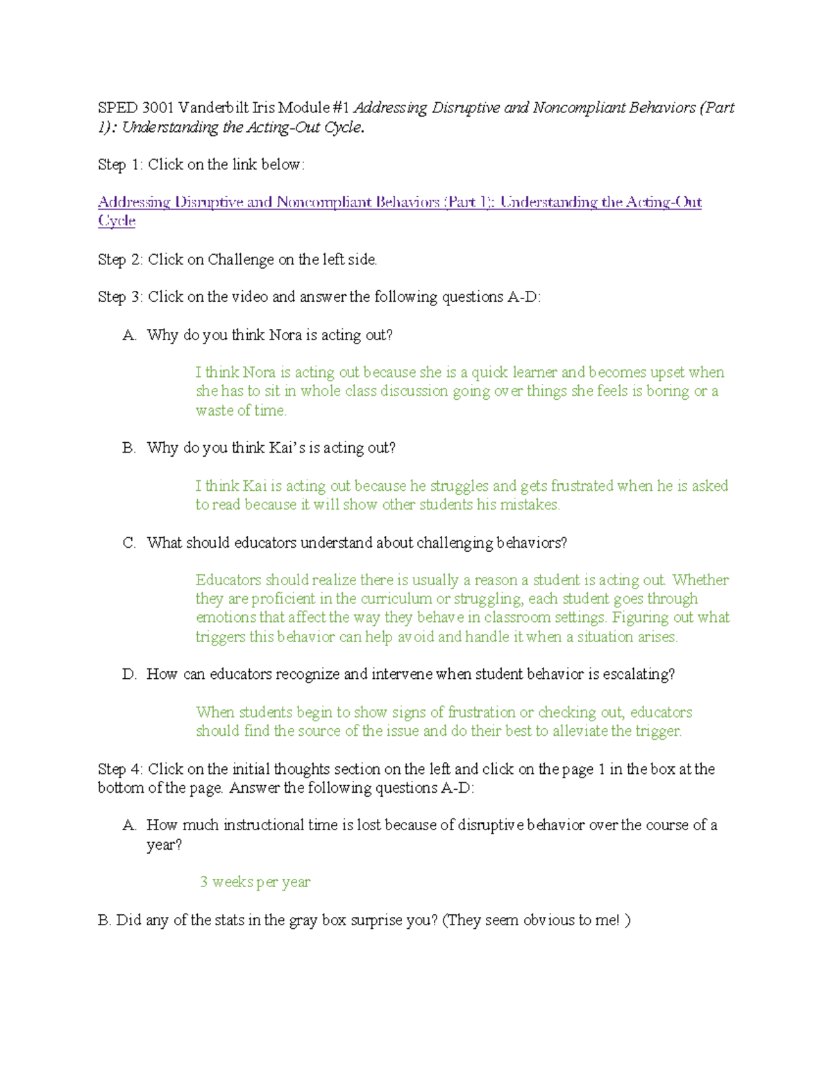 SPED 3001 Final Exam: Understanding the Acting-Out Cycle in Students ...