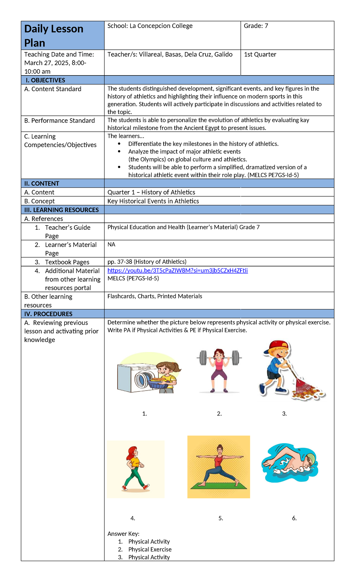 DLP Group 2 3 - Grade 7 Detailed Lesson Plan on History of Athletics ...