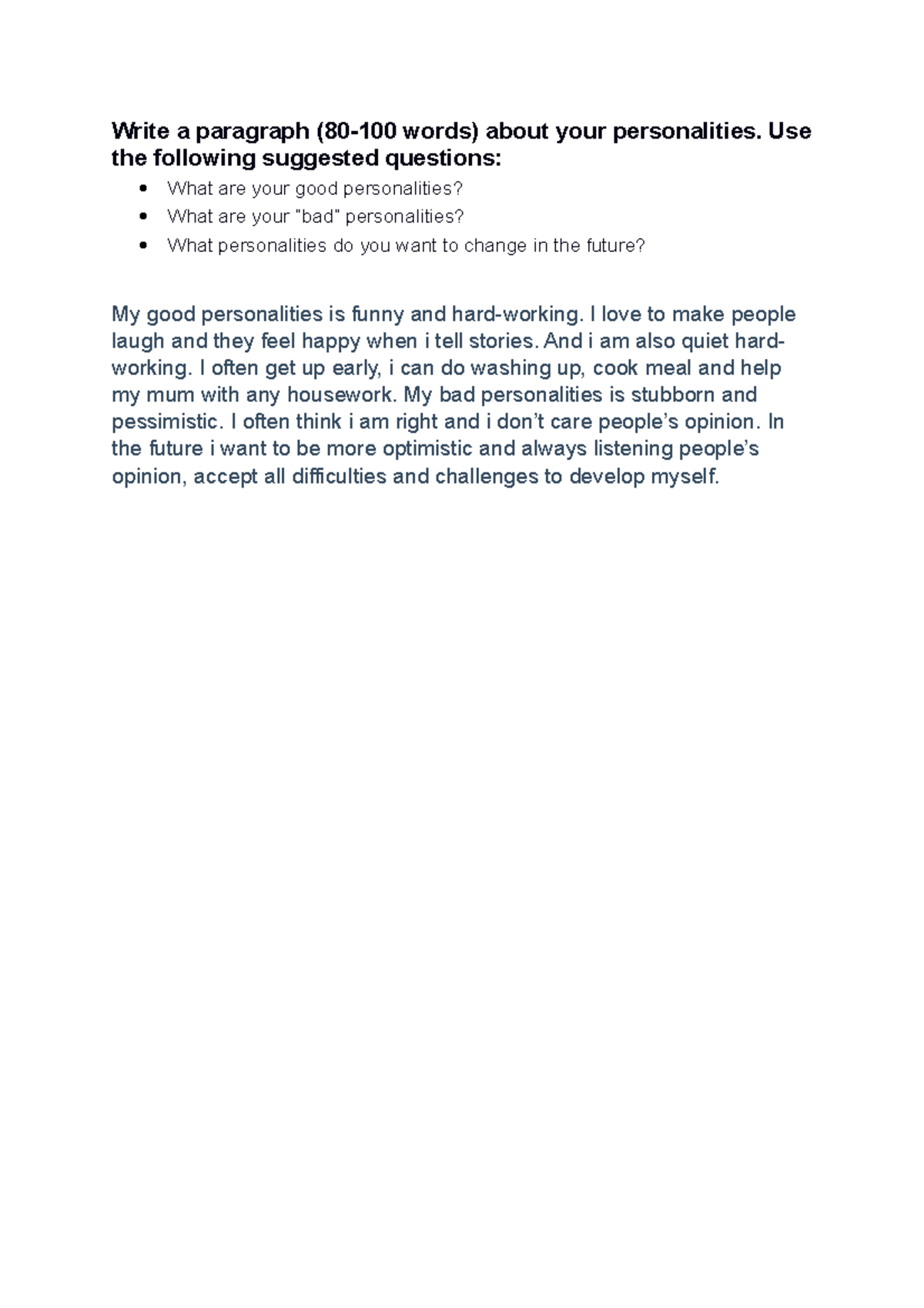 Unit 2 - Personality Reflection Paragraph Assignment - Studocu
