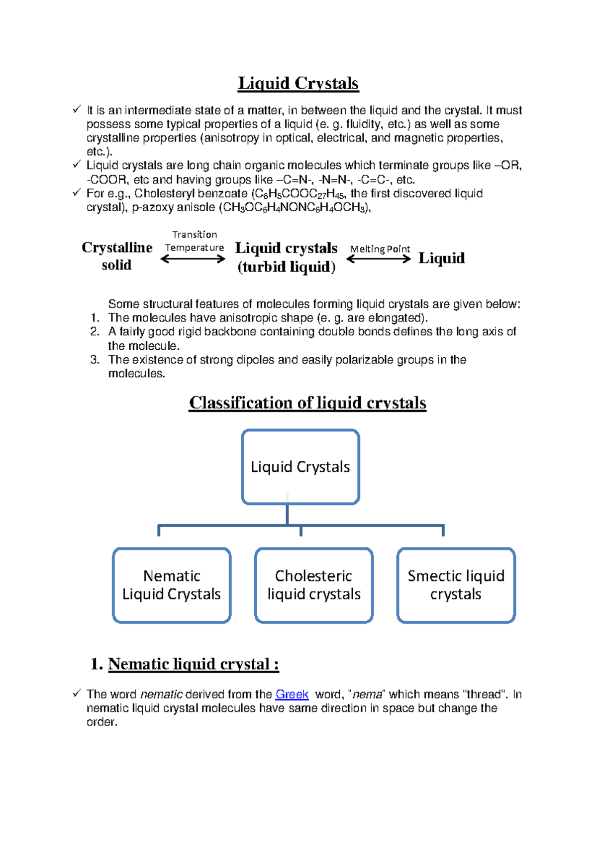 Liquid crystal - Liquid Crystals Nematic Liquid Crystals Cholesteric ...