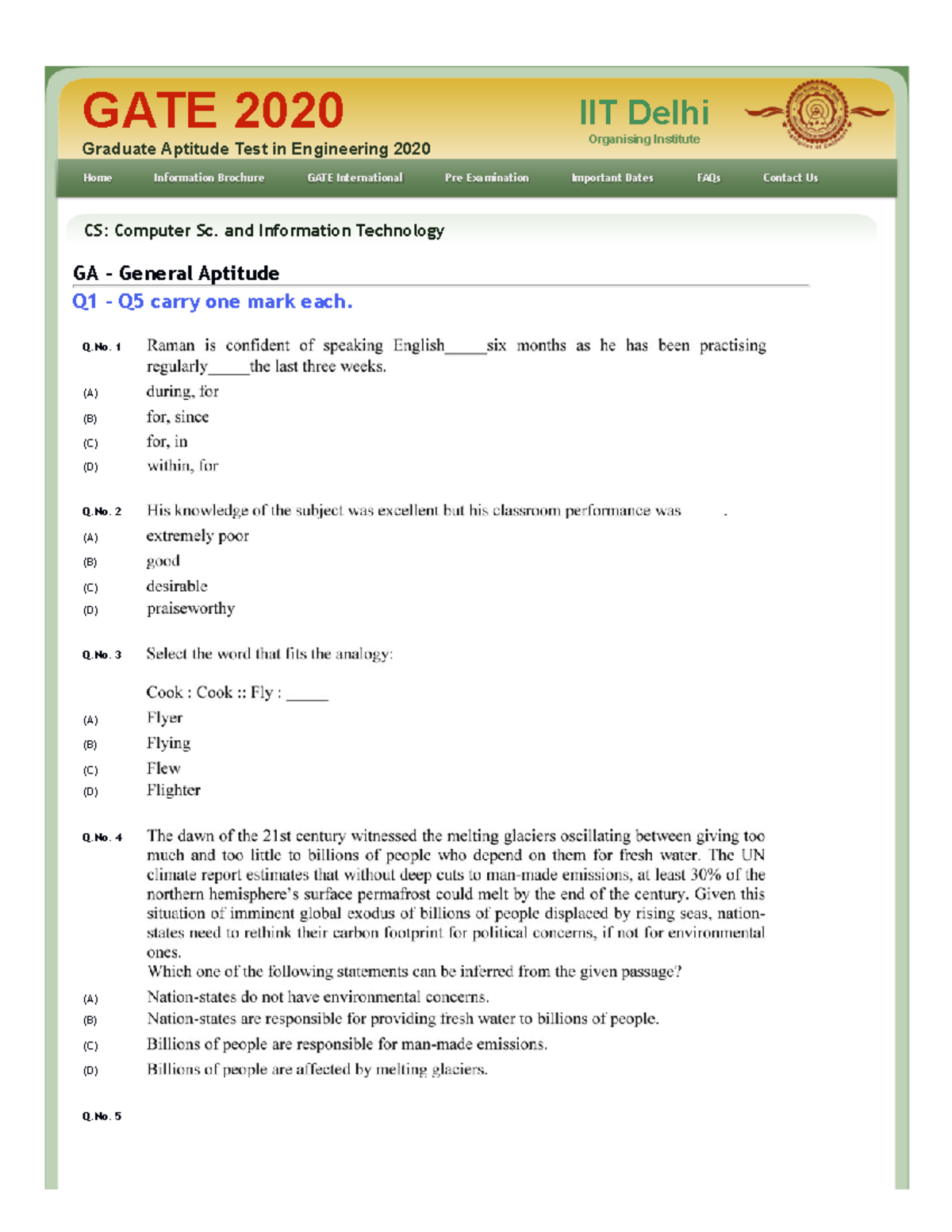 GATE 2020 CS: Computer Science & IT Original Exam Paper - Studocu