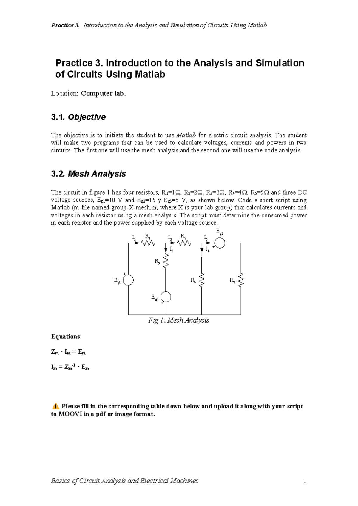 Practice 3: Circuit Analysis & Simulation Using Matlab - Studocu