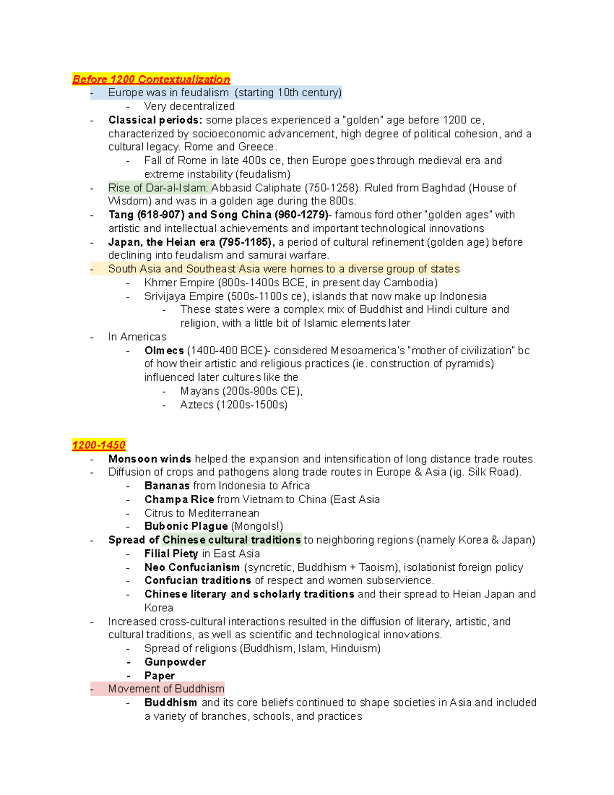 AP World History Notes: Key Developments Before 1200 CE - Studocu