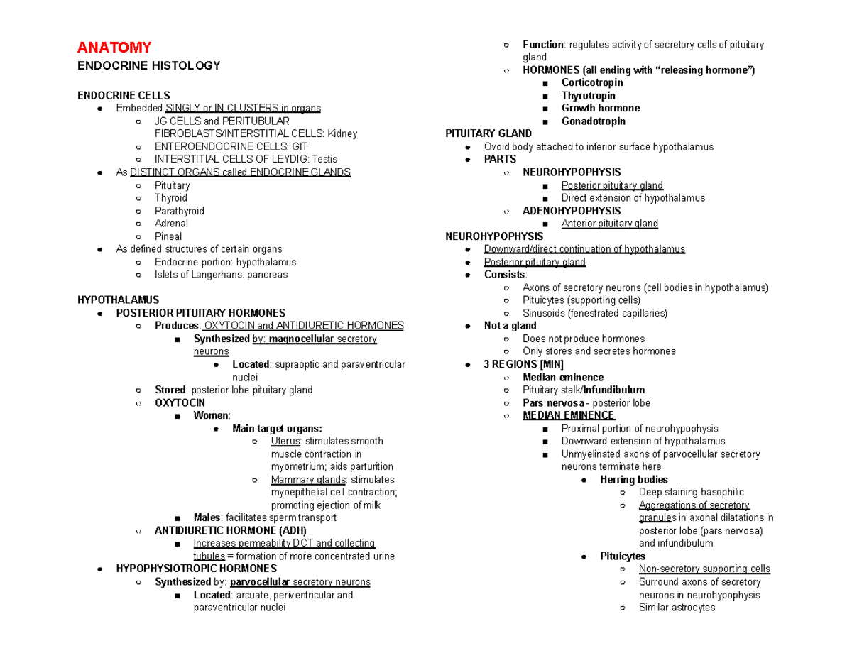 M12 Endocrine Anatomy & Histology: Key Concepts and Cell Types Summary ...