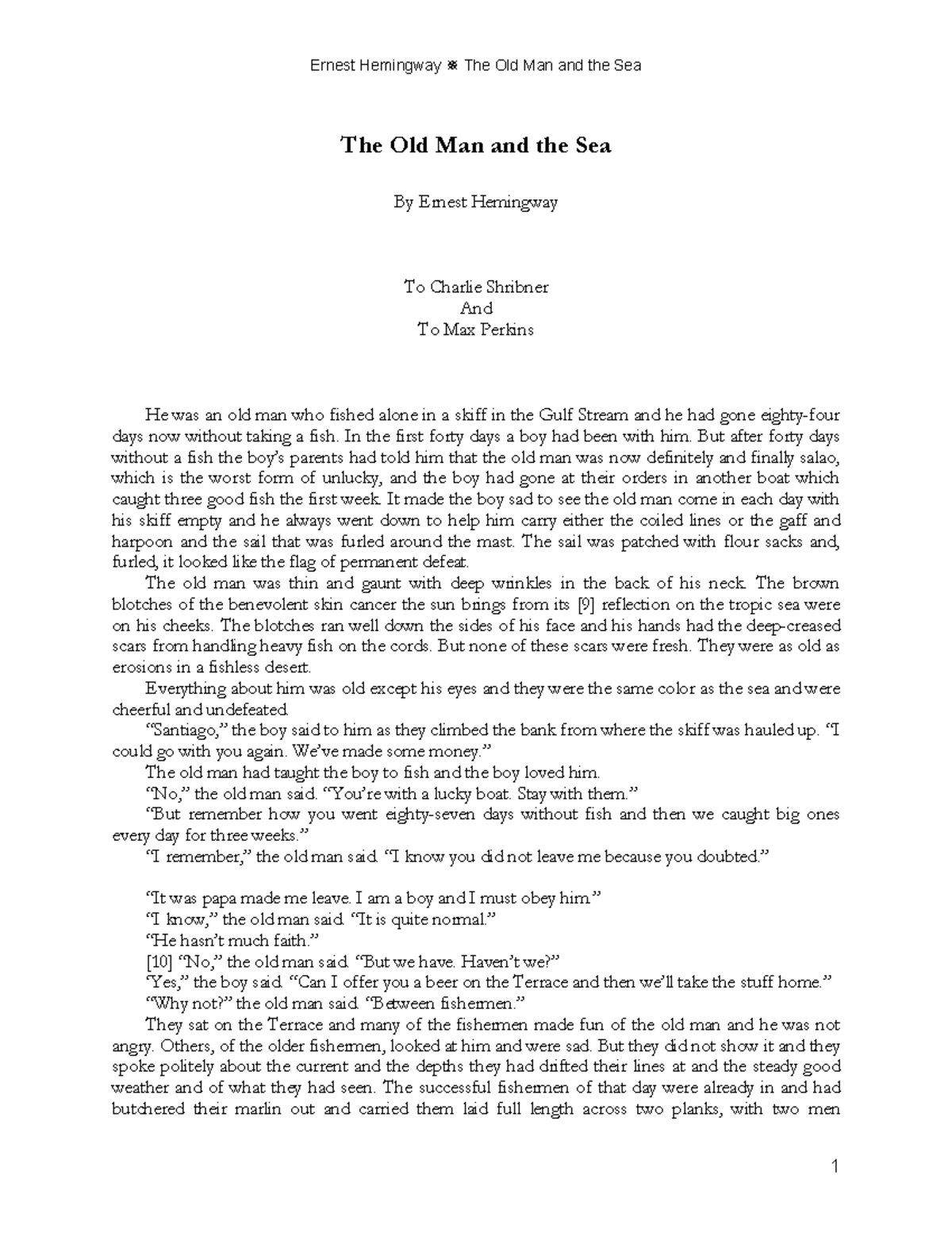 Hemingway's The Old Man and the Sea (1952) - Study Notes - Studocu