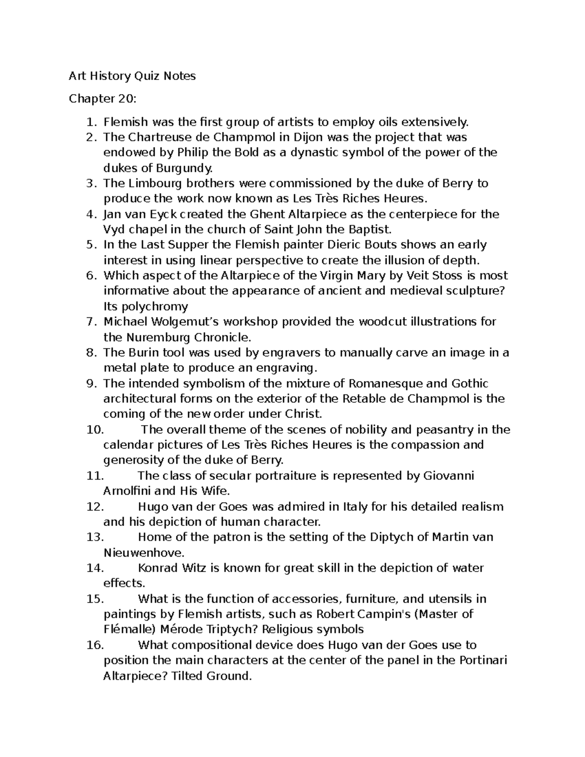 Art History Quiz Notes: Key Insights from Chapter 20 - Studocu