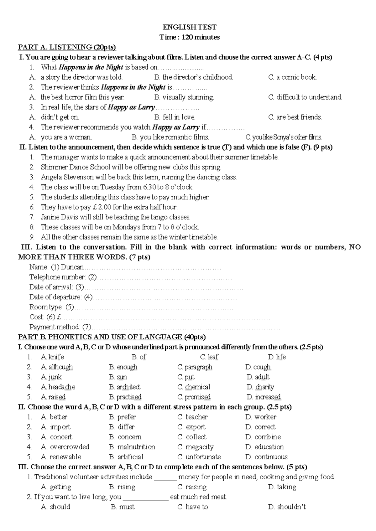 English TEST CLB: Listening, Phonetics, Language Use & Writing Exam ...