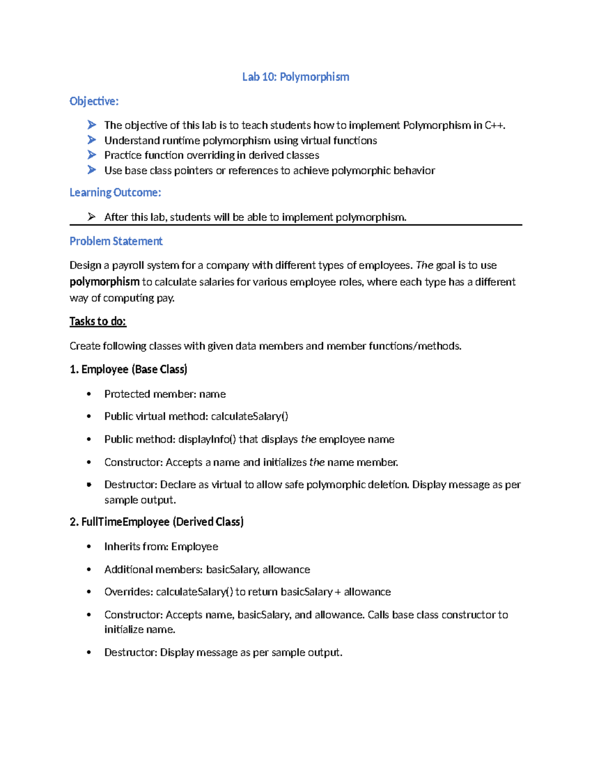 Lab 10: Implementing Polymorphism in Payroll System - Studocu