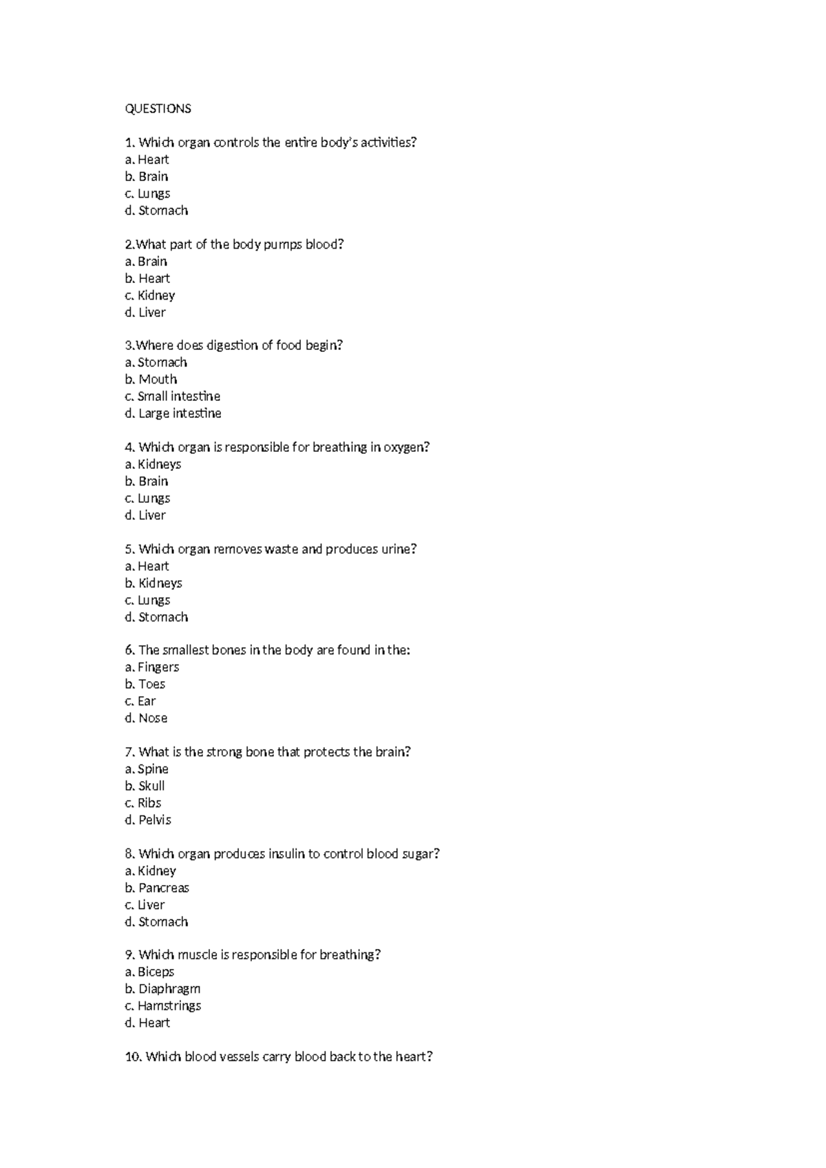 Sci Quiz 2: Human Anatomy Questions and Answers - Studocu