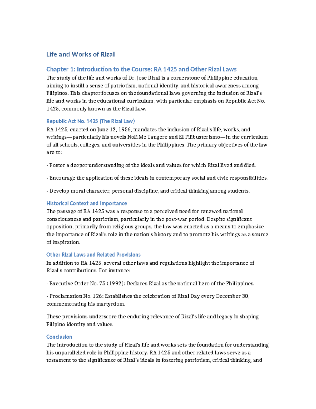 Life and Works of Rizal Chapter 1 - Jose Rizal is a cornerstone of ...