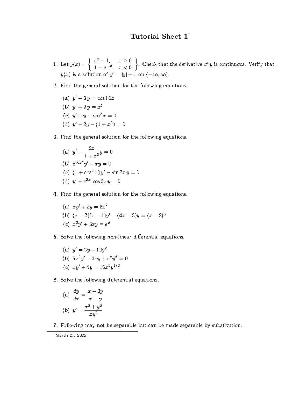 Tutorial Sheet 11: Differential Equations Solutions and Analysis - Studocu