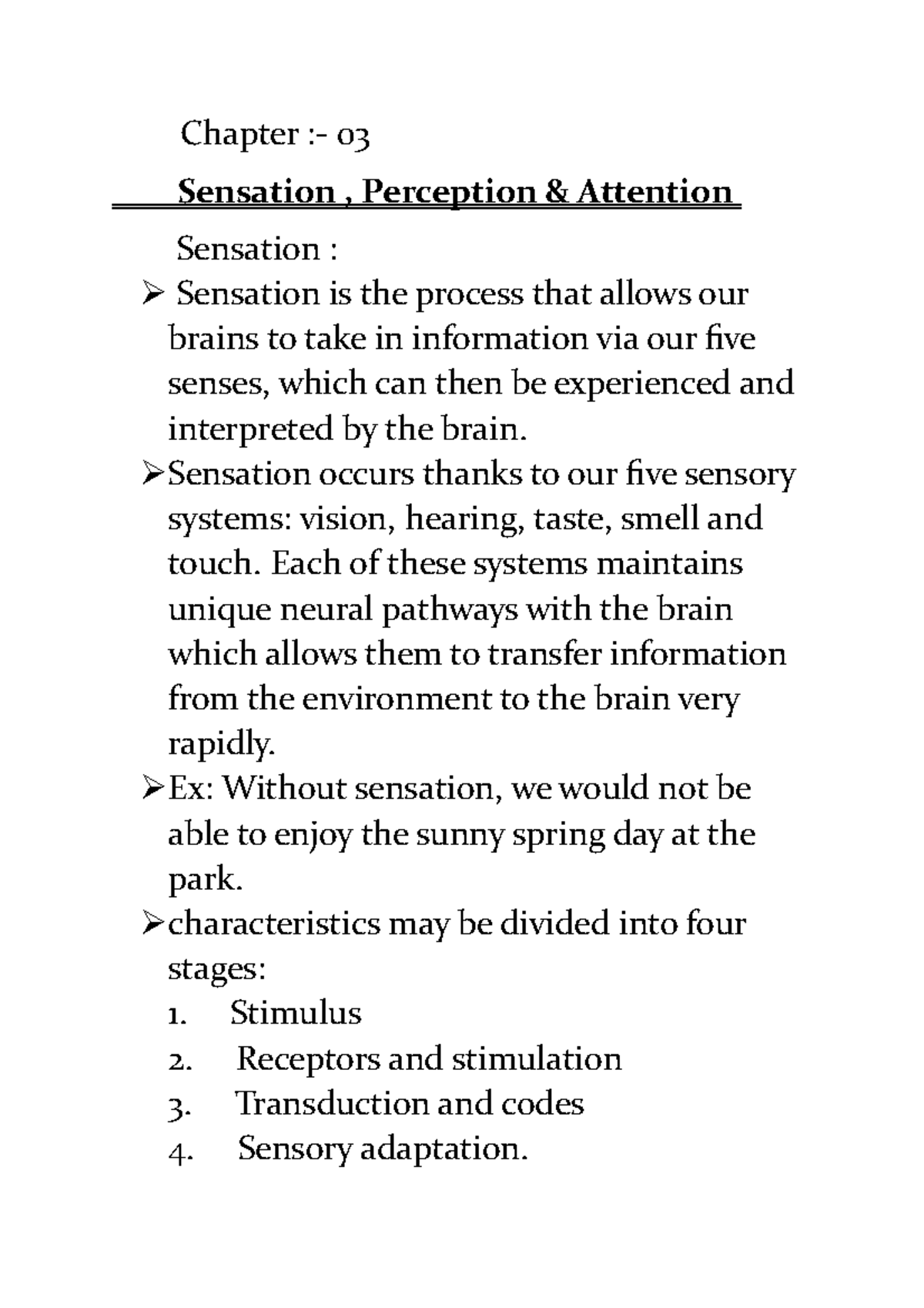 Psychology Notes 3rd chapter sensation ,perception and attention ...
