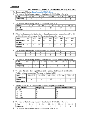 Statistics worksheet - its gud - In the figure the value of the median ...