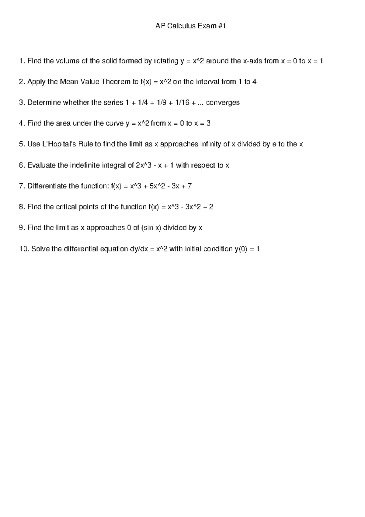 AP Calculus II Review: Exam 1 Study Guide and Practice Problems - Studocu