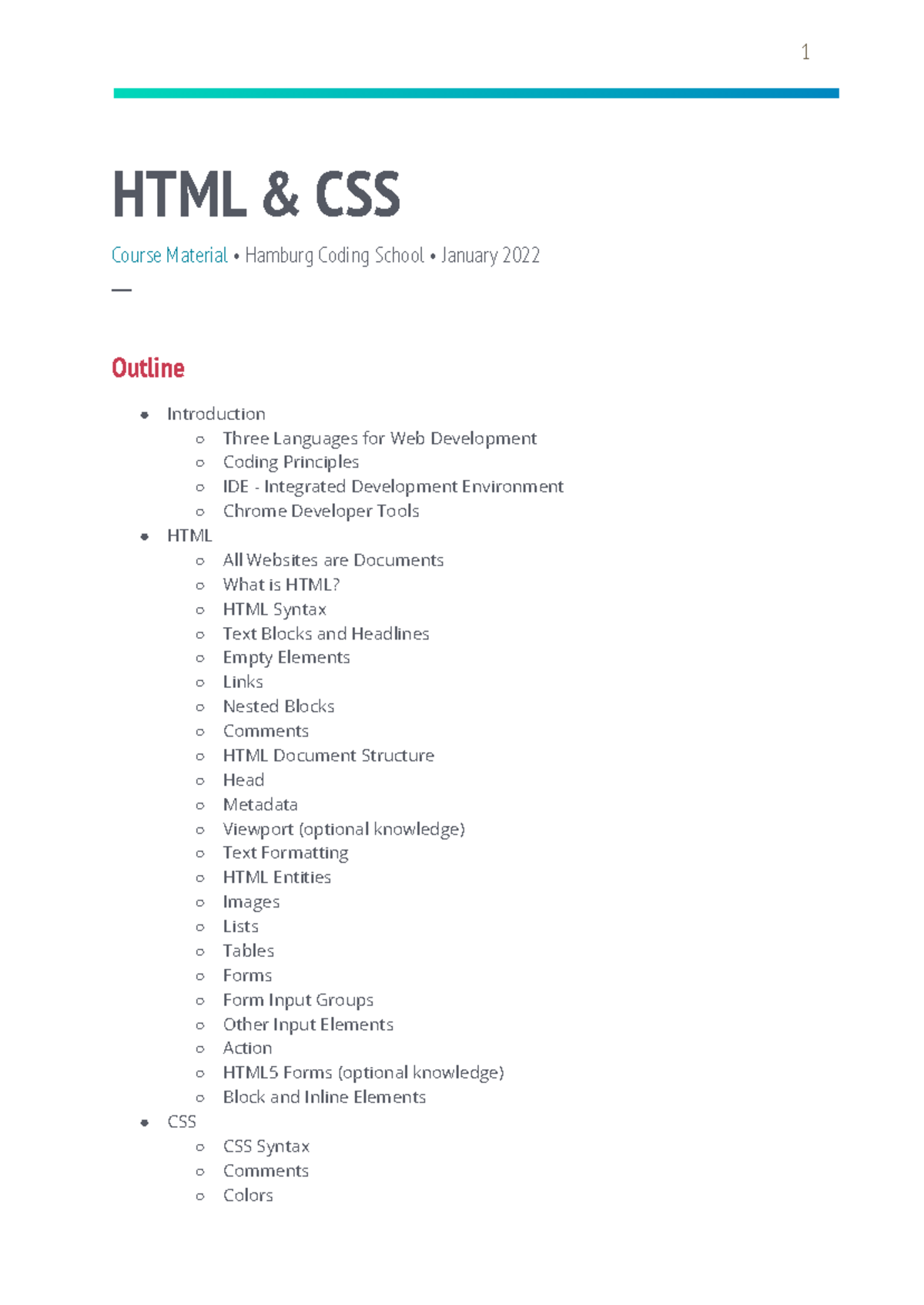 HTML & CSS Course Material - Hamburg Coding School (Jan 2022) - Studocu