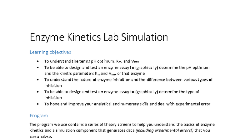 Enzyme Kinetics Lab Simulation: Understanding Km, Vmax, and Inhibition - Studocu
