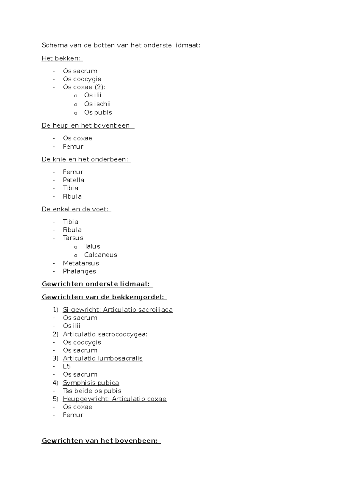 Schema van de botten en gewrichten van het onderste lidmaat - Studocu