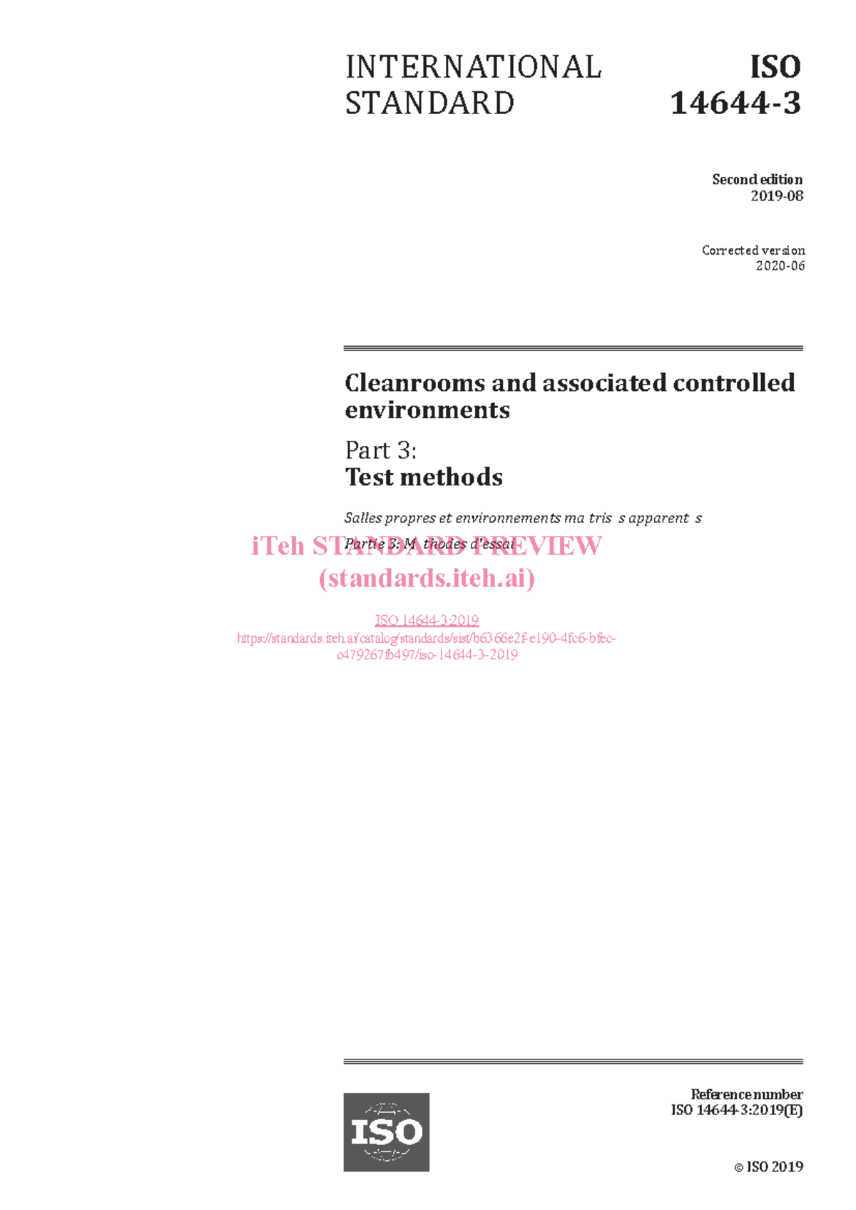 ISO 14644-3:2019 - Test Methods for Cleanrooms and Controlled ...