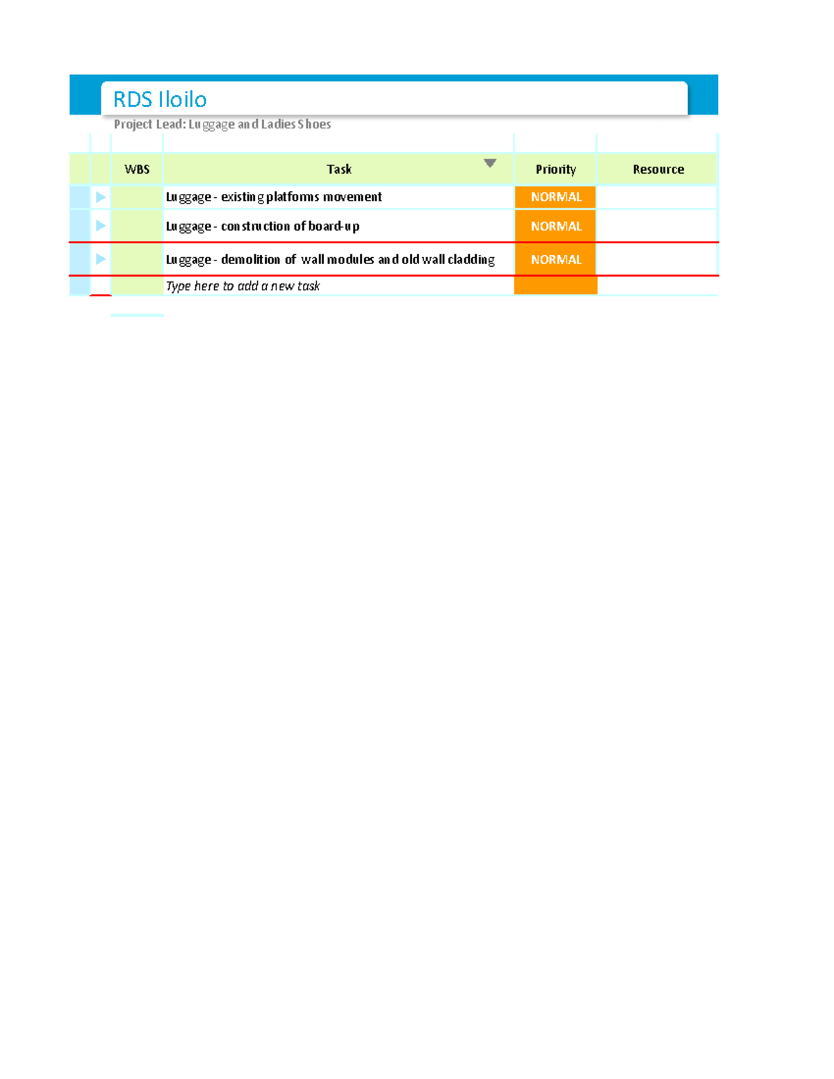 RDS Iloilo Project Gantt Chart: Luggage & Ladies Shoes Tasks - Studocu