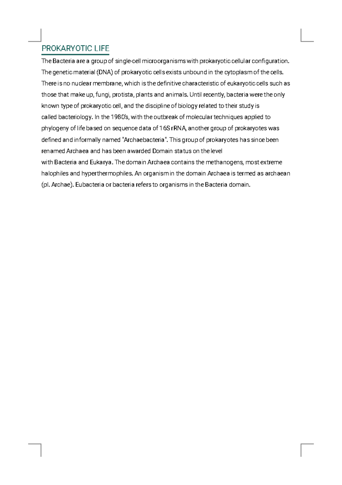 Bacteria Study Notes for BIO 101: Prokaryotic Life and Structure - Studocu