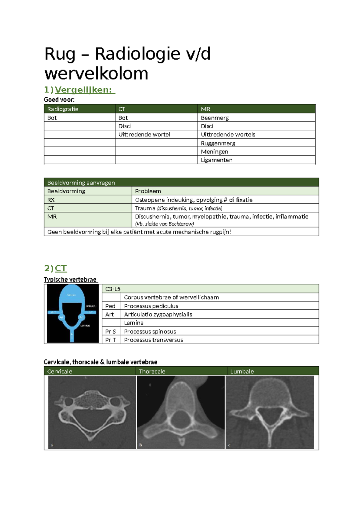 LP3 Rug - Radiologie: Beeldvorming en Anatomie van de Wervelkolom - Studocu