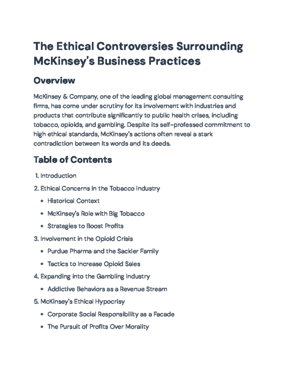McKinsey & Company's Ethical Controversies: Tobacco, Opioids, Gambling ...