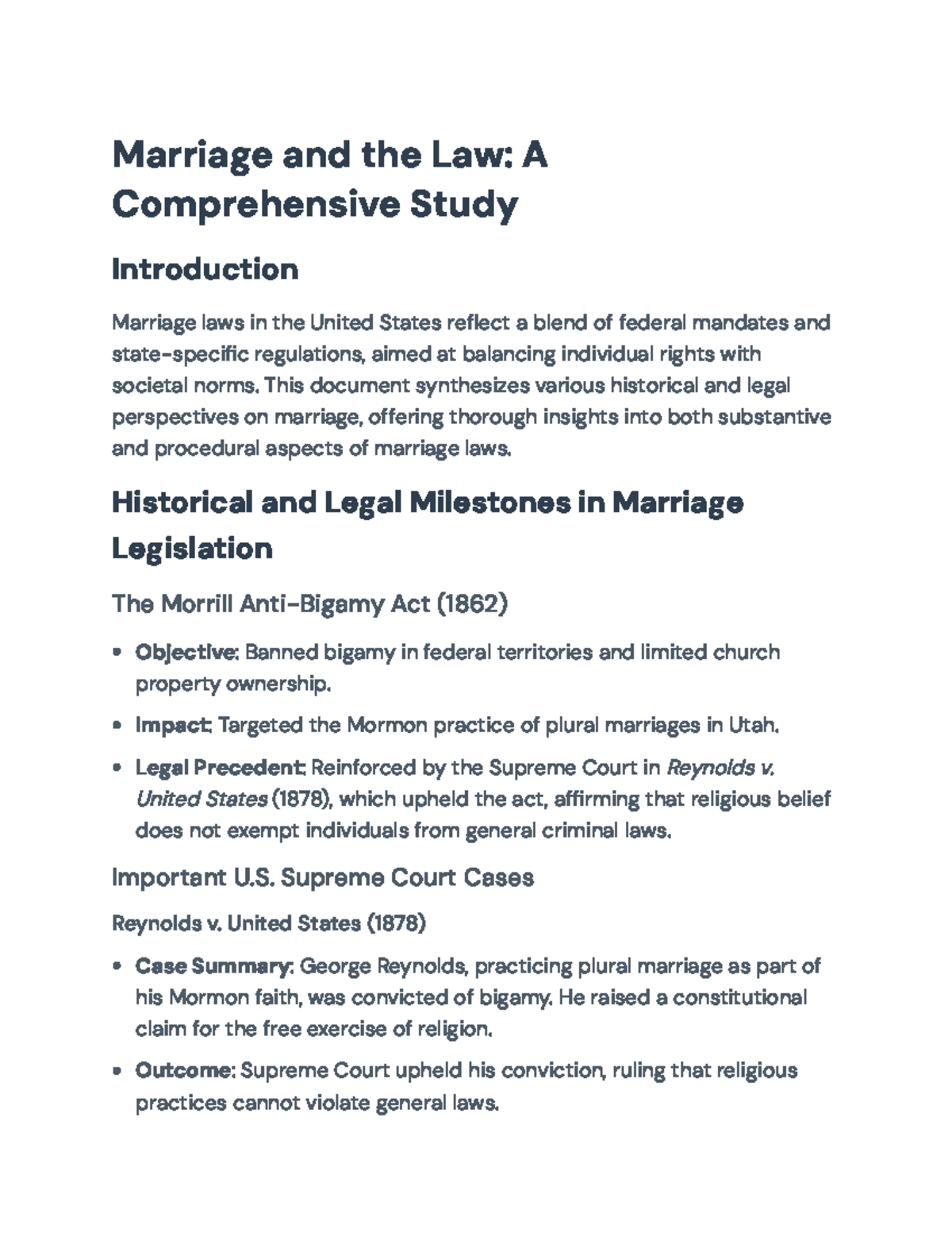 Marriage Laws in the U.S.: Historical & Legal Analysis (Final Exam ...