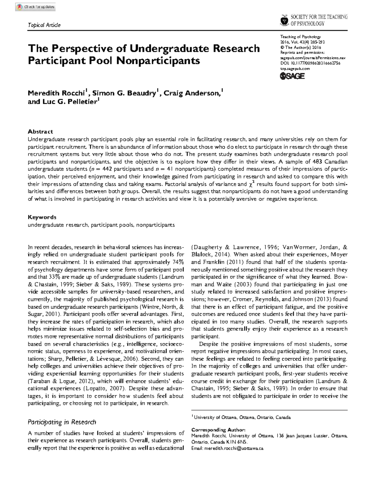 The Perspective of Undergraduate Research Participants - Studocu