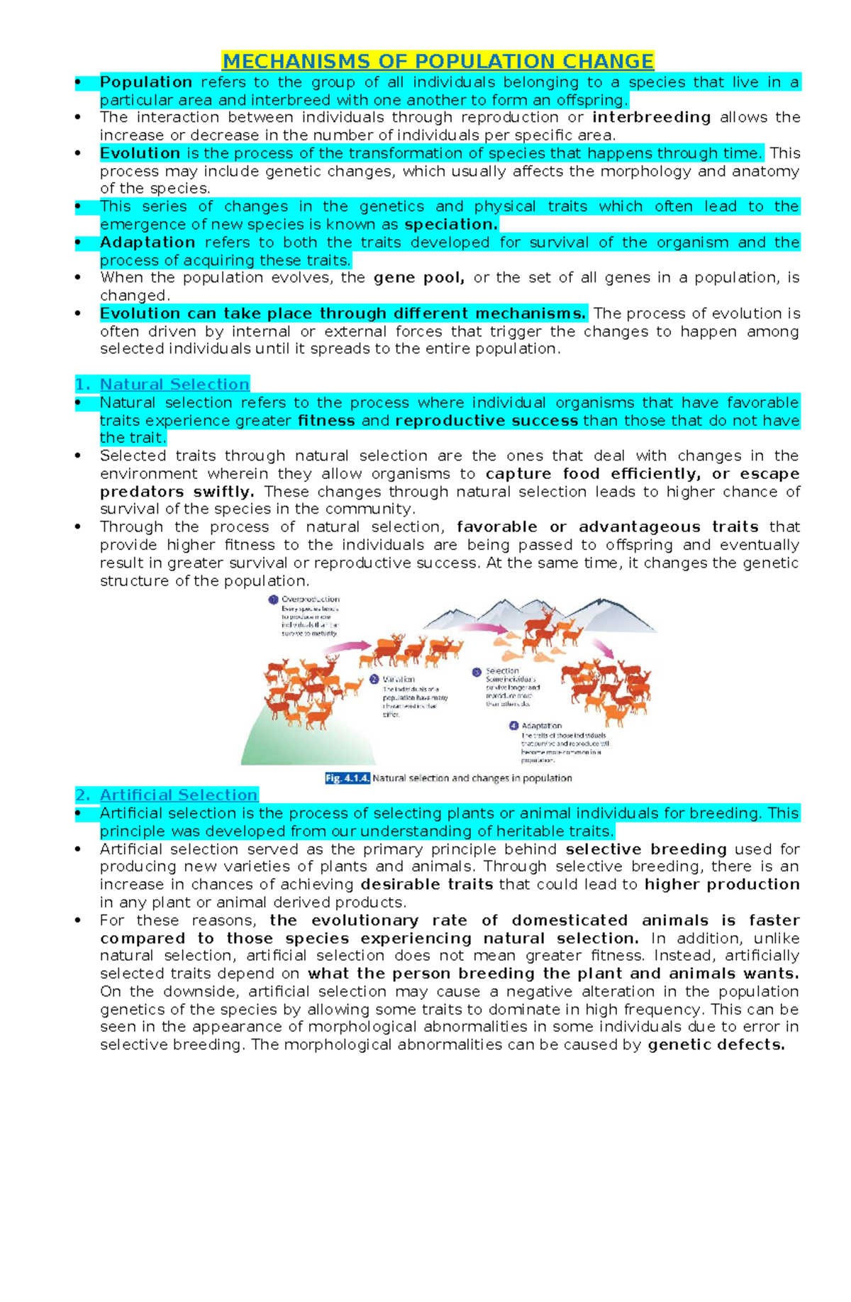 MECHANISMS OF POPULATION CHANGE: Evolutionary Processes and Factors - Studocu