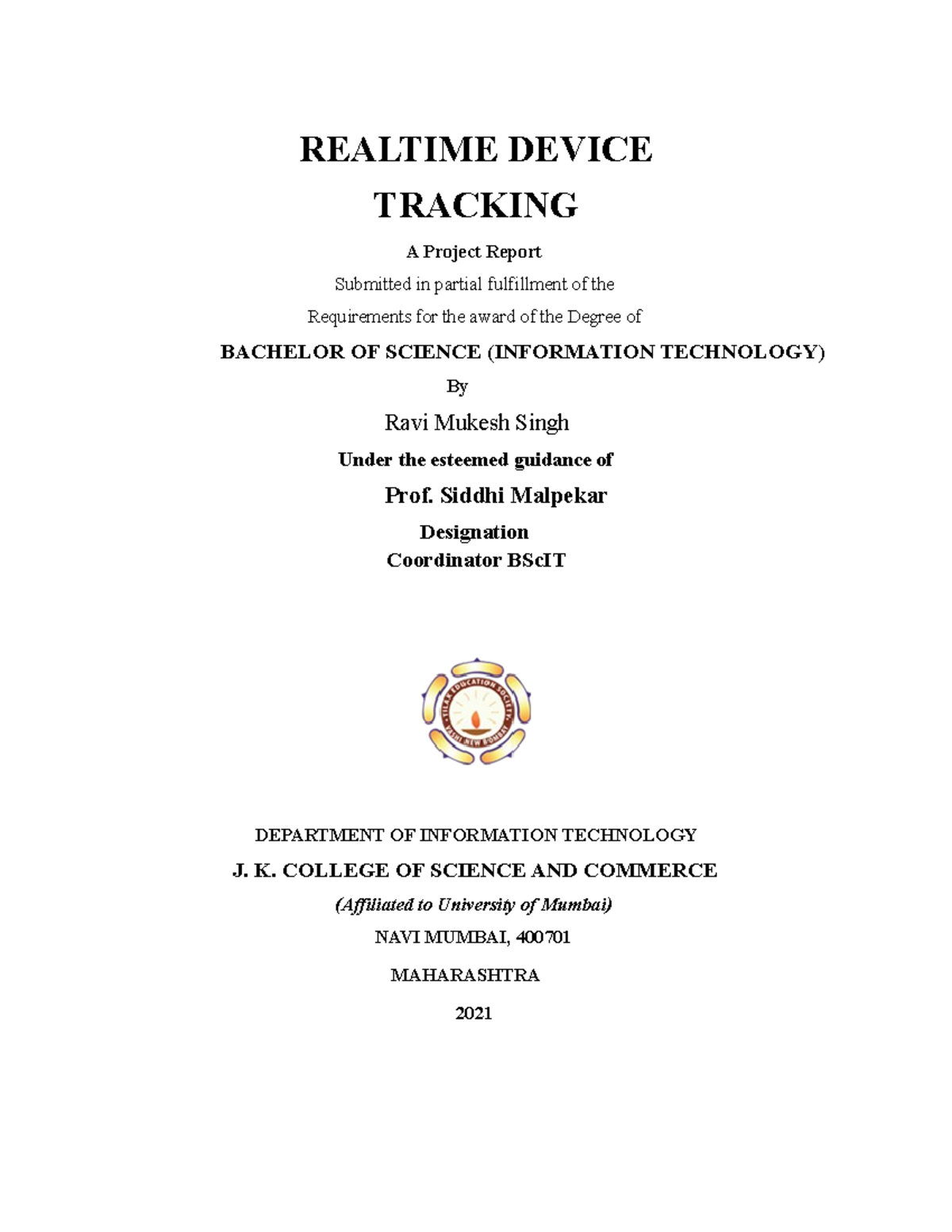 BScIT V Semester Project Report on Real-Time Device Tracking - Studocu