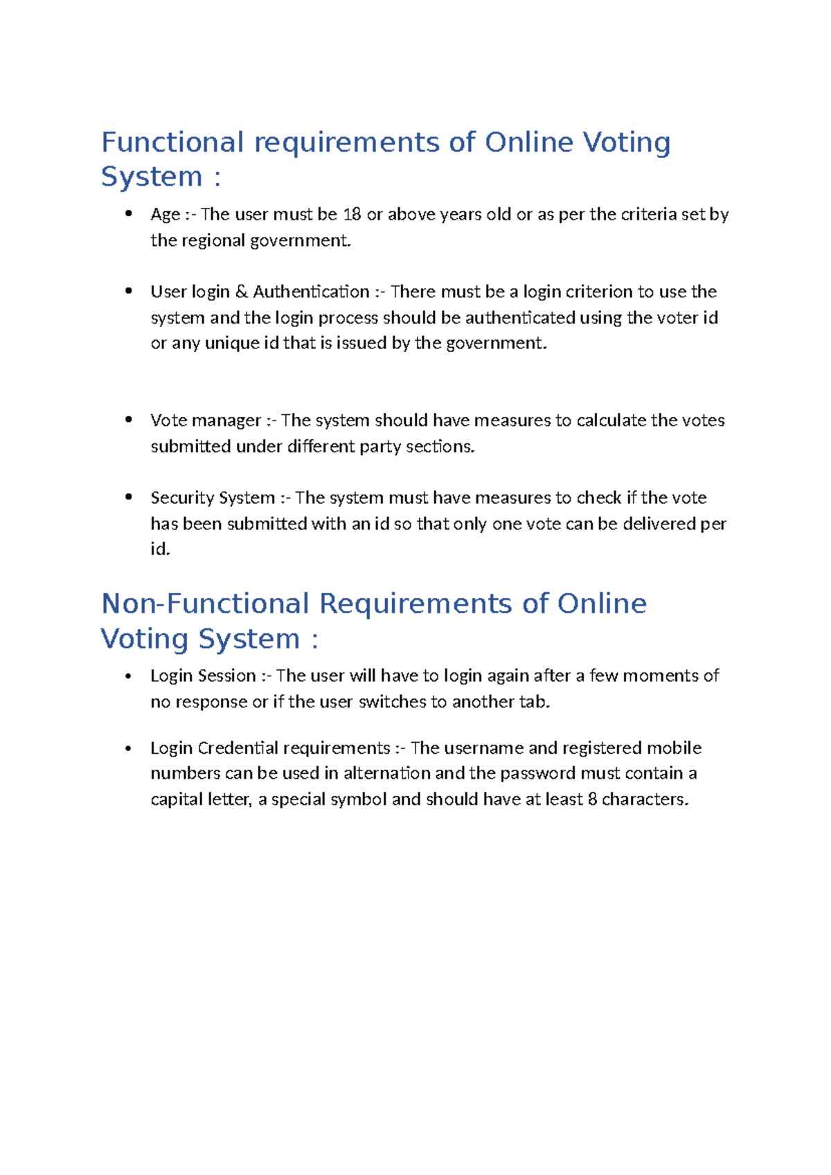 Functional Requirements for Online Voting System: AI Insights - Studocu