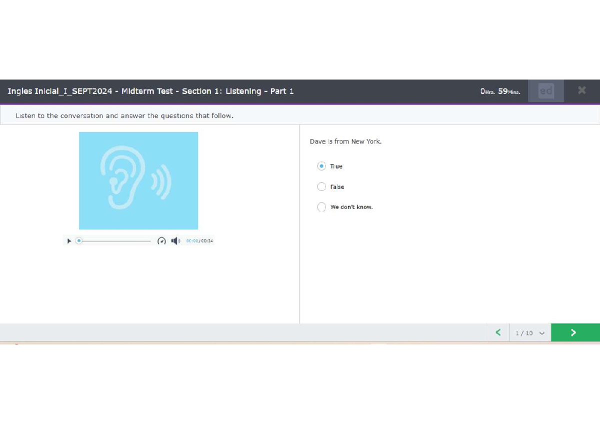Ingles Inicial I SEPT2024 Midterm Test: Listening Part 1 Questions ...