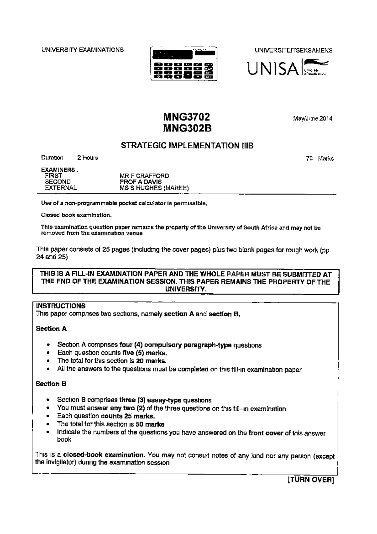 MNG3702 Final Exam Paper: Strategic Implementation 2014 - Studocu