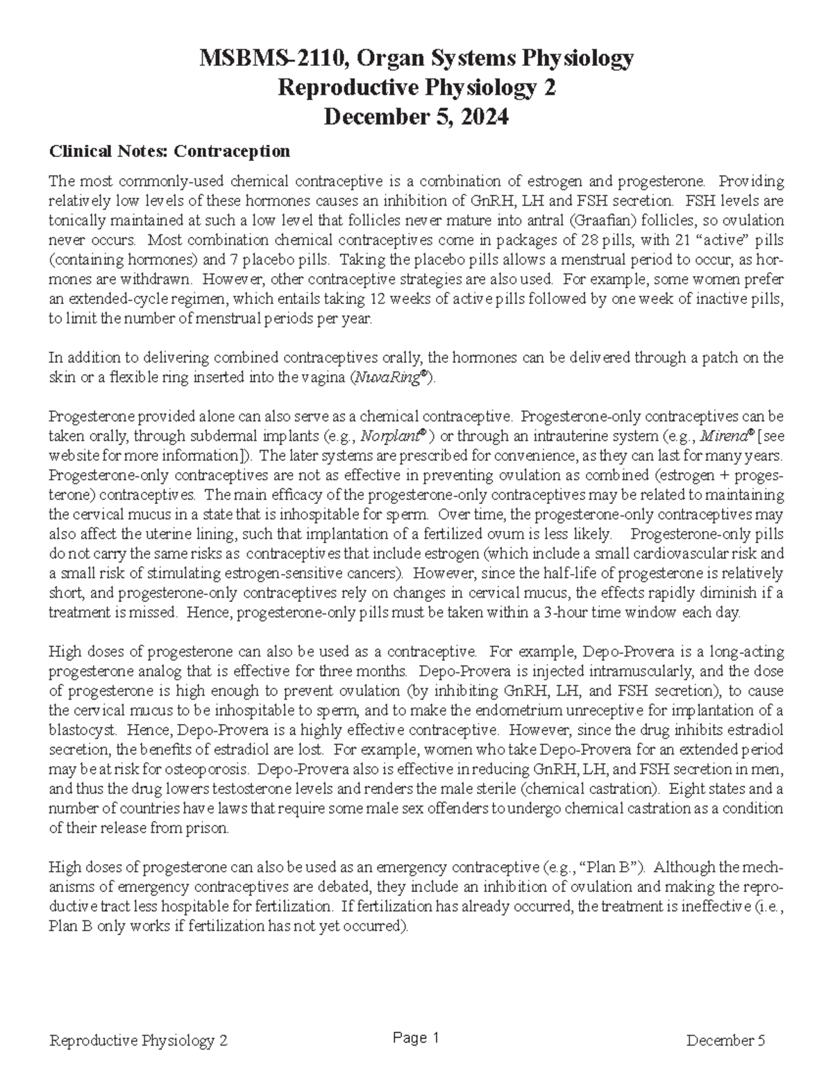 Reproductive Physiology II: Contraception, Fertilization, and Labor ...