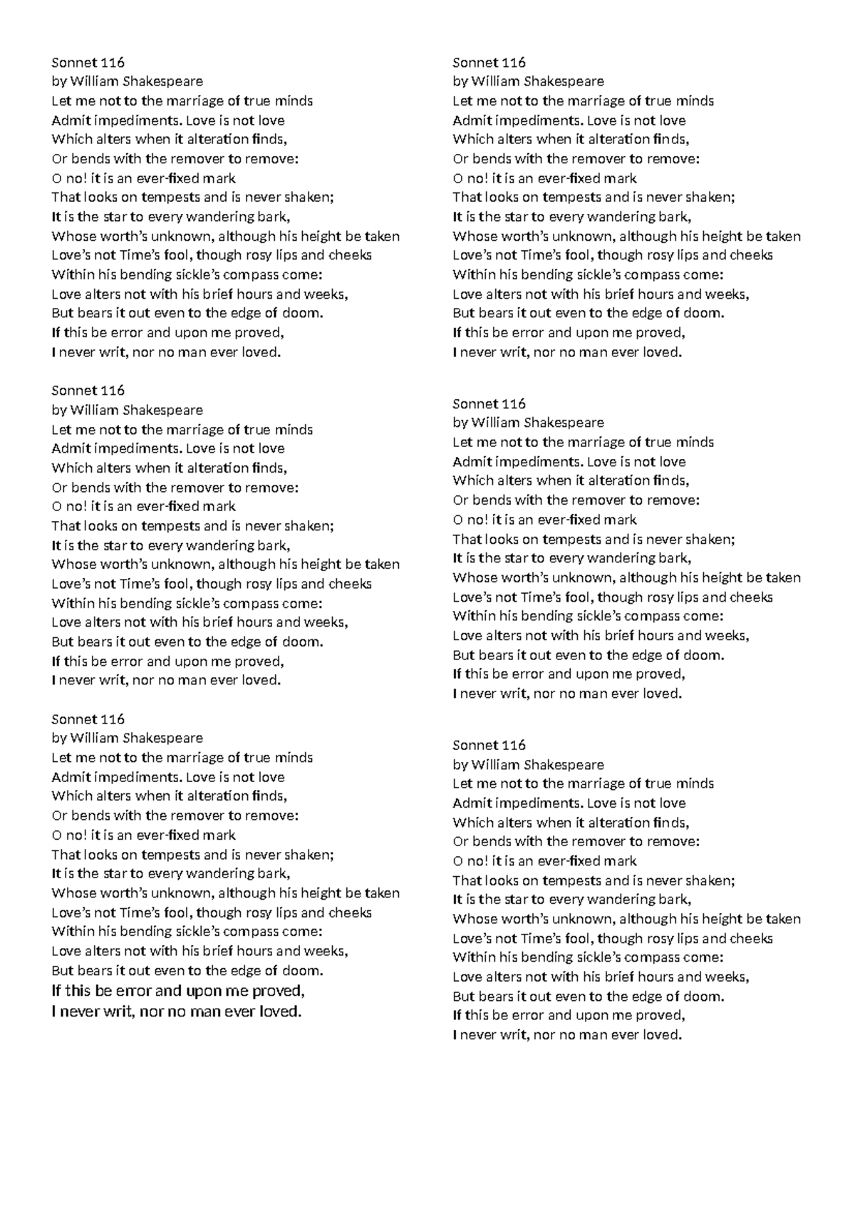 Sonnet 116-activity - Sonnet 116 by William Shakespeare Let me not to ...