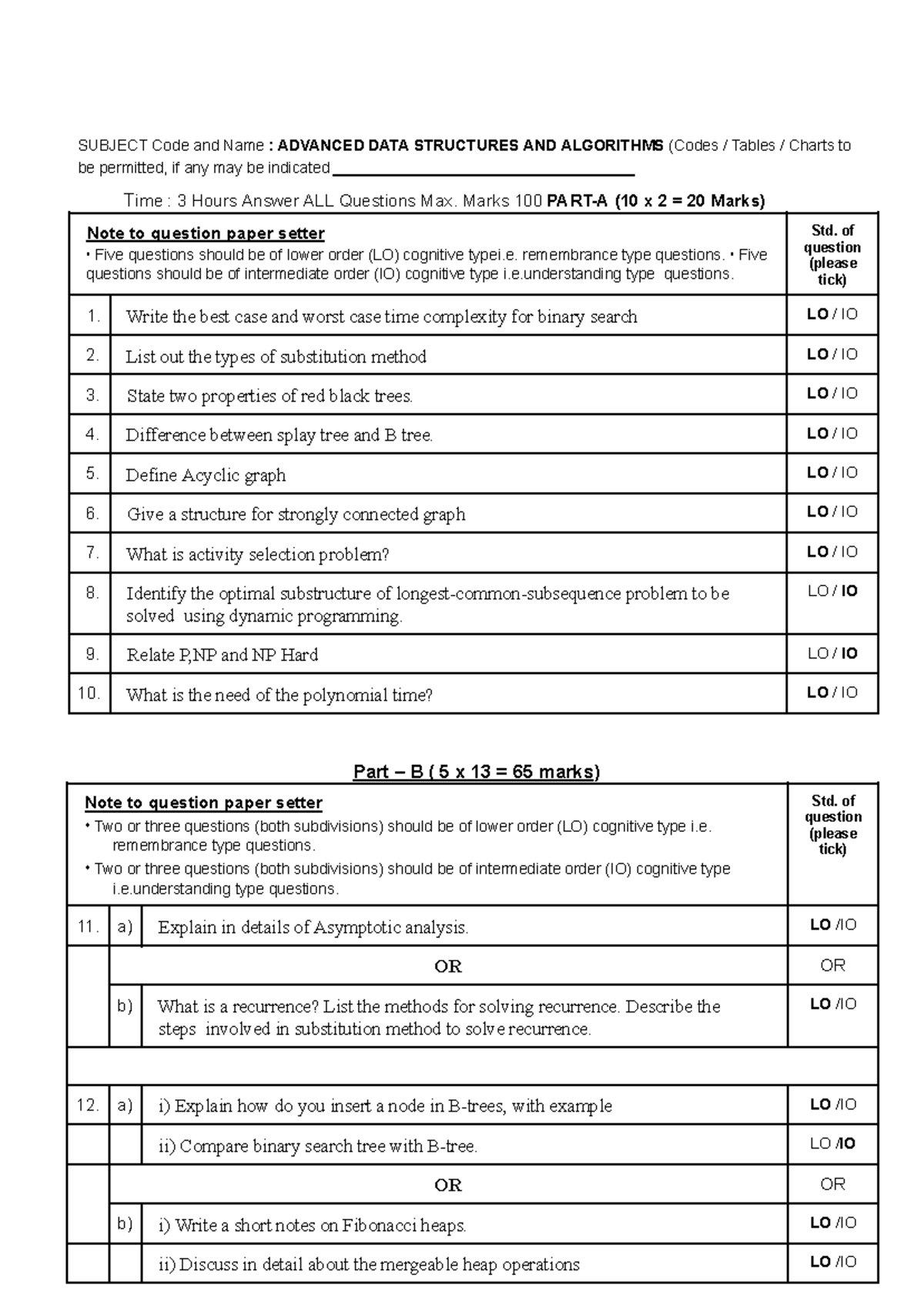 PG-QP DATA Structures AND Algorithm - SUBJECT Code and Name : ADVANCED ...