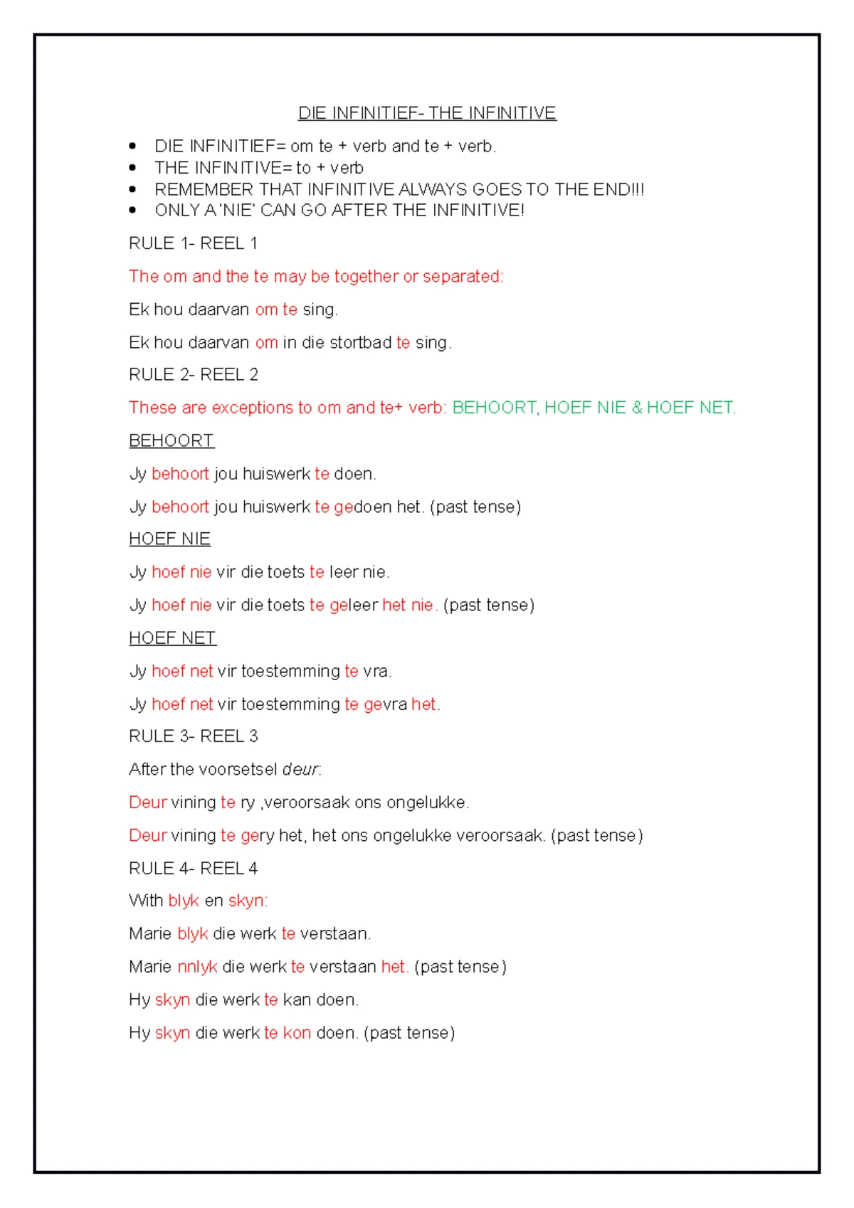 Ontkenning - Ontekenning vorm - Ontkenning RULES 1. As dit ‘n gewone ...