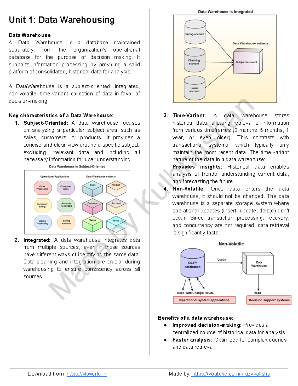 Unit 1: Data Warehousing Concepts and Architecture (Course Code: KKDW) - Studocu