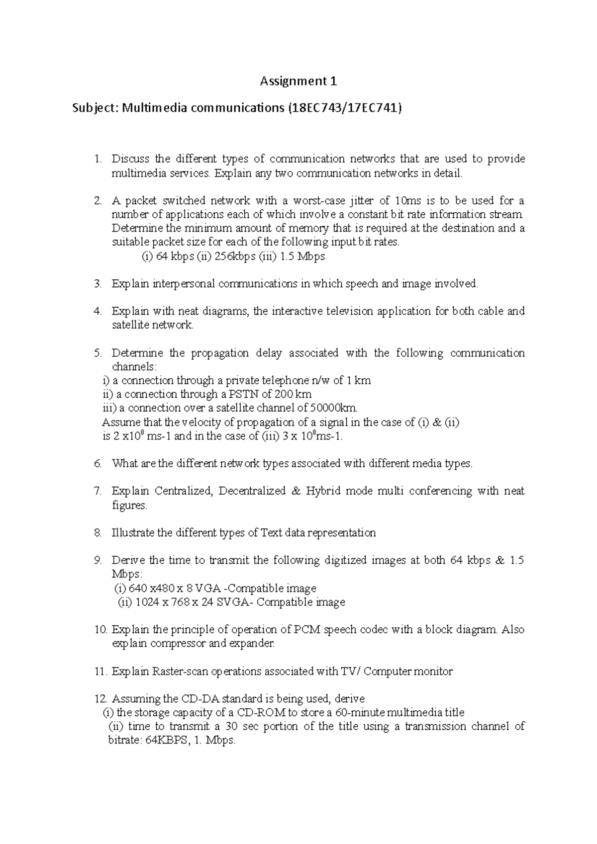 MMC 18EC743/17EC741 Assignment 1: Key Questions Overview - Studocu