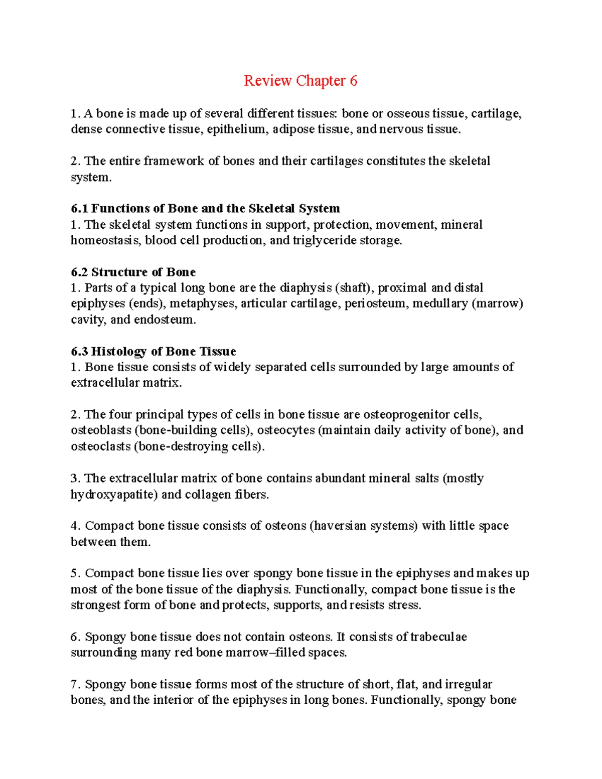A&P TEST 1 STUDY GUIDE: CHAPTER 6 & 7 - BONES & SKELETAL TISSUES - Studocu