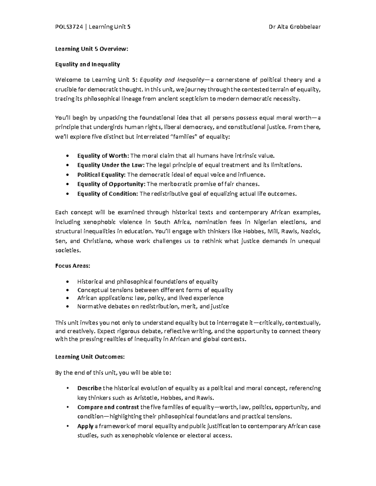 POLS3724 | Learning Unit 5: Understanding Equality and Inequality - Studocu