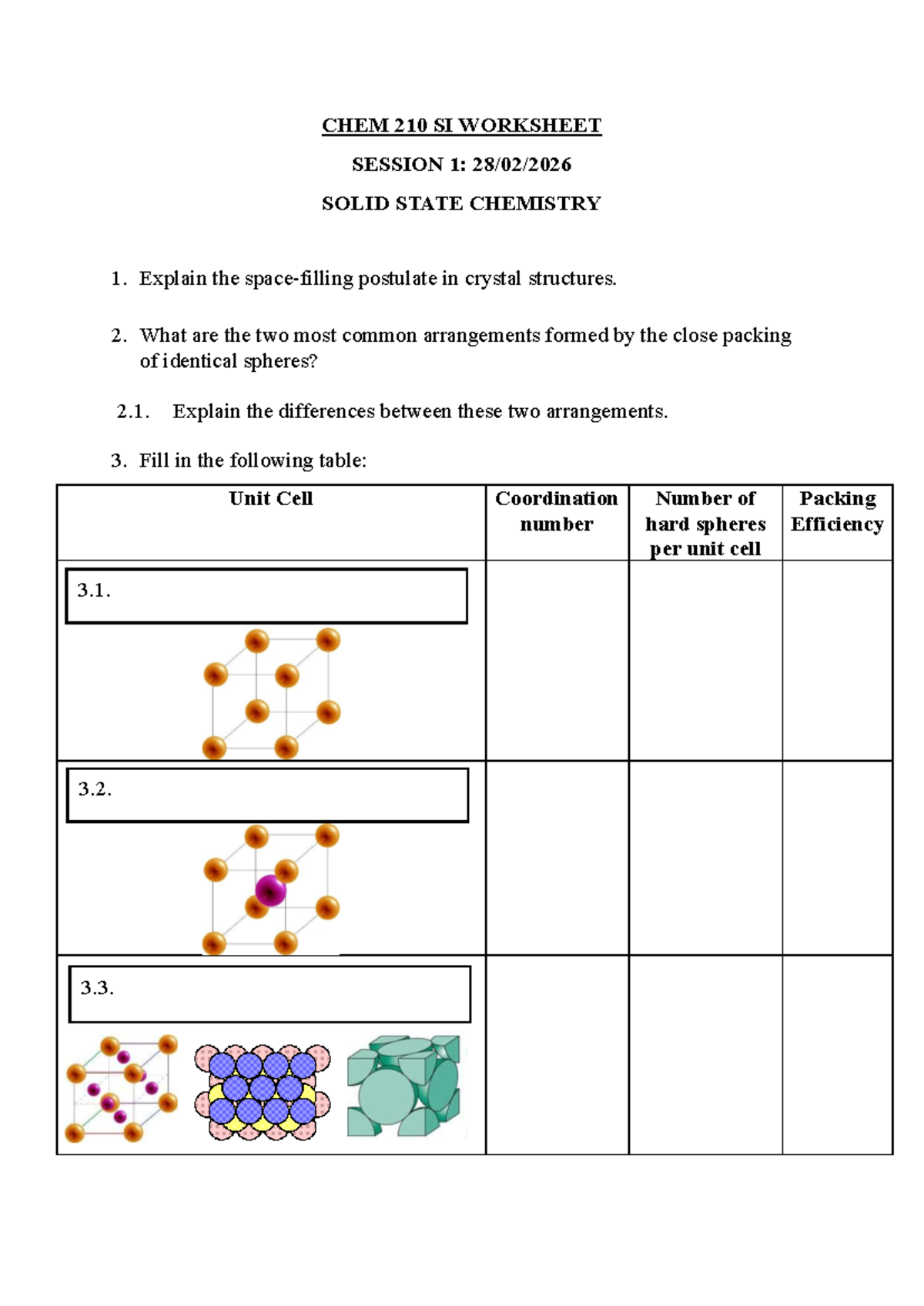 CHEM 210 SI Worksheet 1: Solid State Chemistry Concepts - Studocu