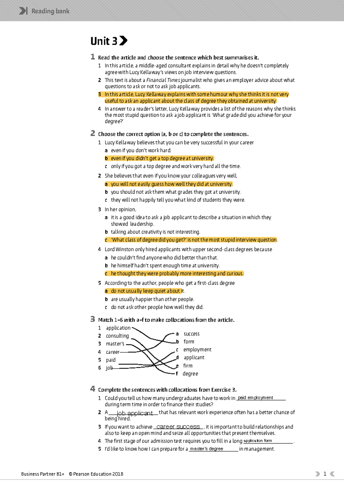 Bus Part B1P Reading Bank U3: Job Interview Insights and Strategies ...