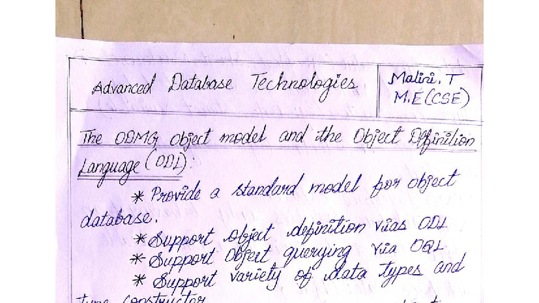 ODMG Object Model & ODL Overview: Advanced Database Tech M.E(CSE) - Studocu