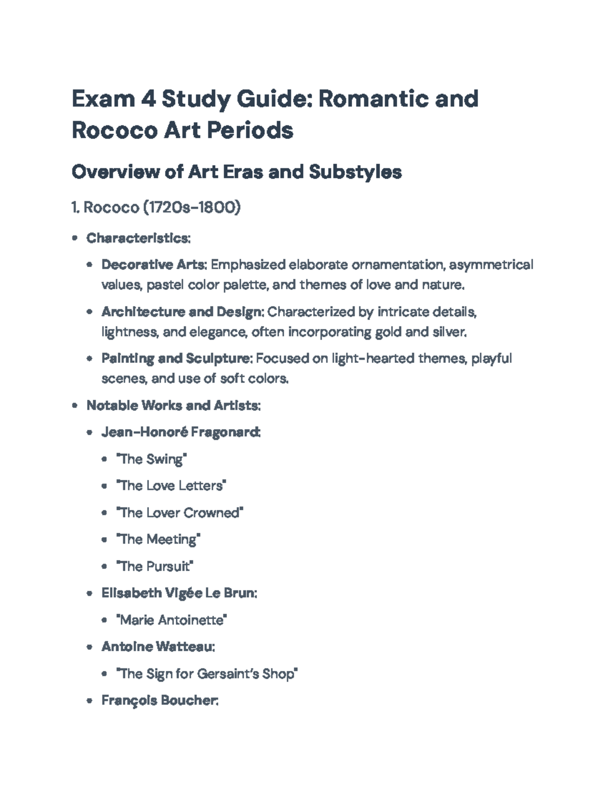 Exam 4 Study Guide: Rococo to Realism Art Movements Overview - Studocu
