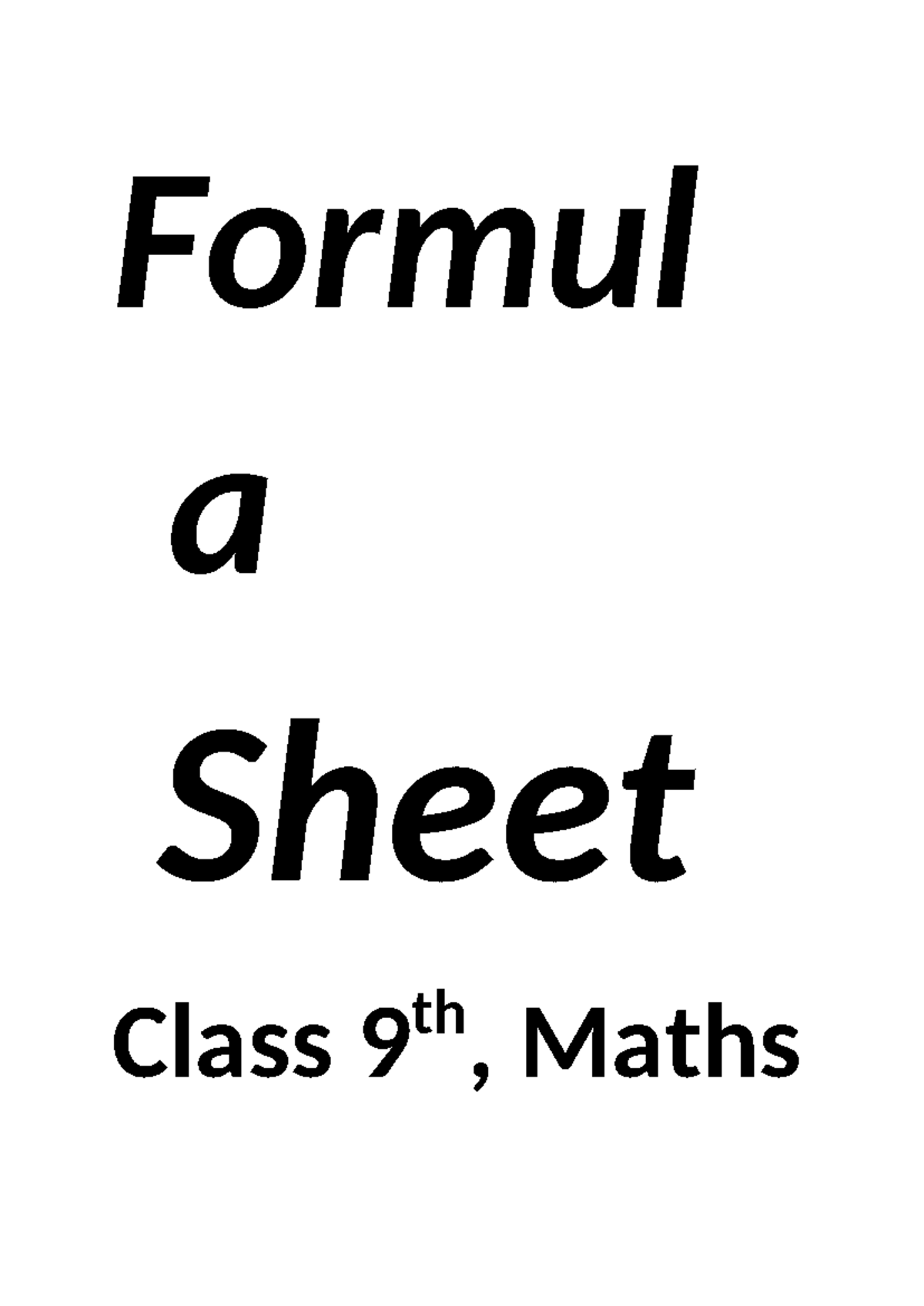 Class 9 Maths Formula Sheet: Key Concepts & Number System - Studocu